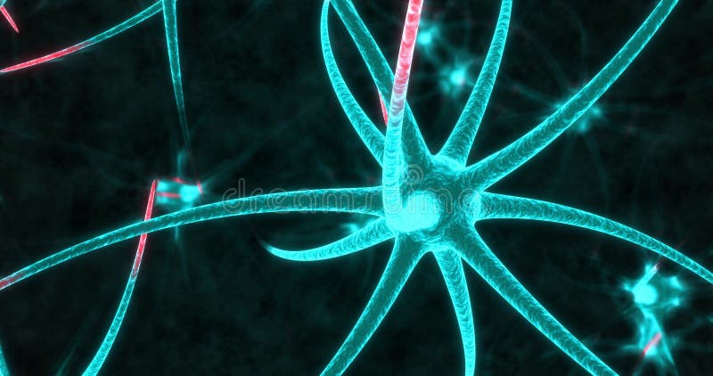 Neon Neuron Cells on the Black Background. 3D Illustration Stock ...