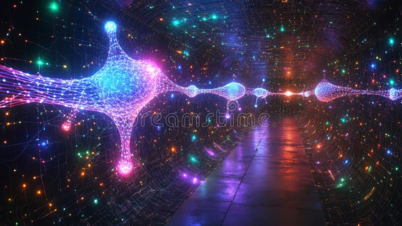 Neon Neuron Pathway through Cosmic Space Stock Illustration ...