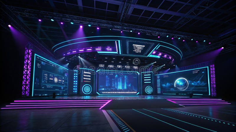 Neon Nexus: a Futuristic Presentation Stage Stock Illustration ...