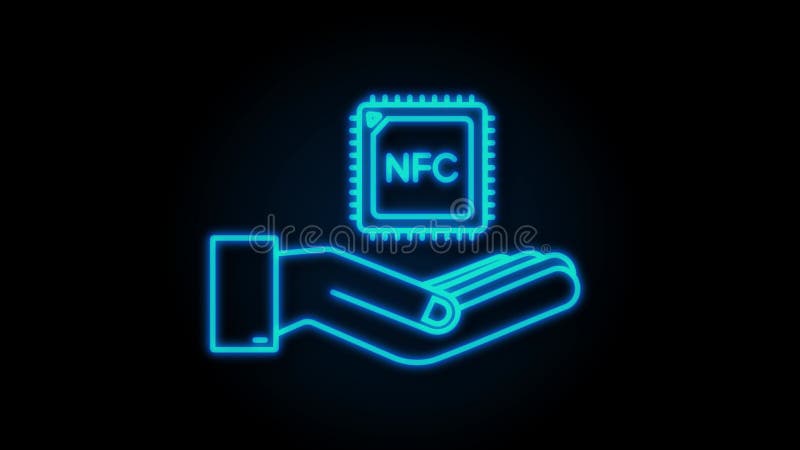 Neon NFC Processor Icon with Hands. NFC Chip. Near Field Communication ...