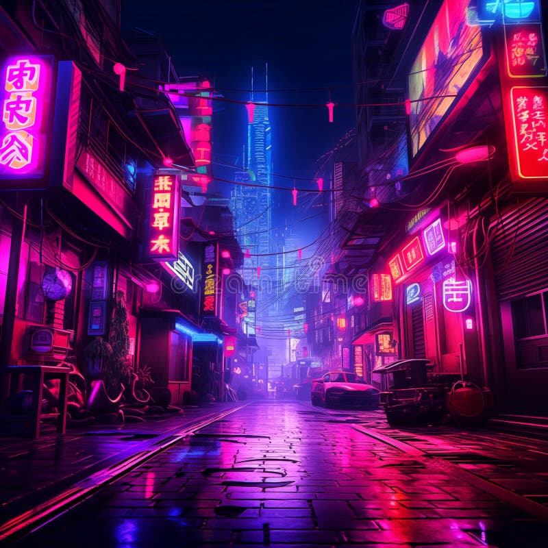 Neon Night Asian Back Alley Street Stock Photo - Image of neon, back ...