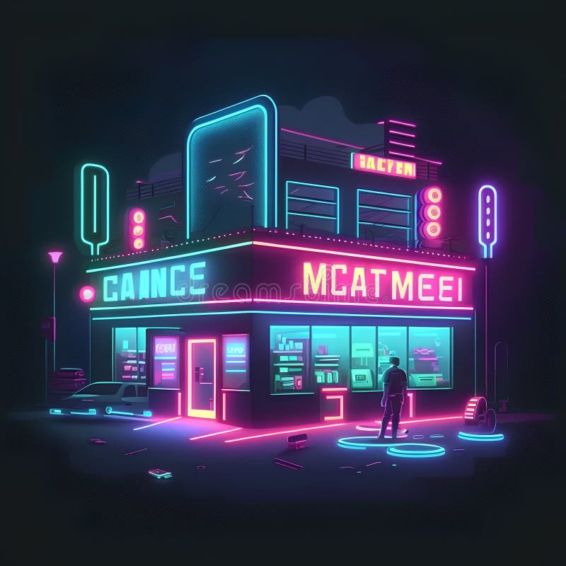 Neon Night Club with Neon Signs. Vector Illustration in Neon Style ...