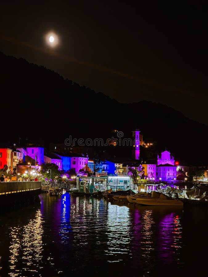 Neon Night Lake City in Italy Stock Image - Image of neon, lake: 331685979