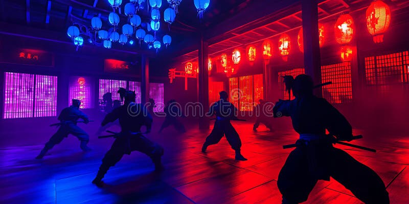 Neon Night Ninja Action Martial Arts Performance Photography Stock ...
