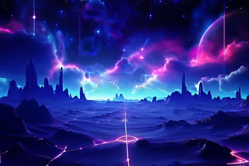 Neon Night Sky a Futuristic and Otherworldly Background with a Stock ...