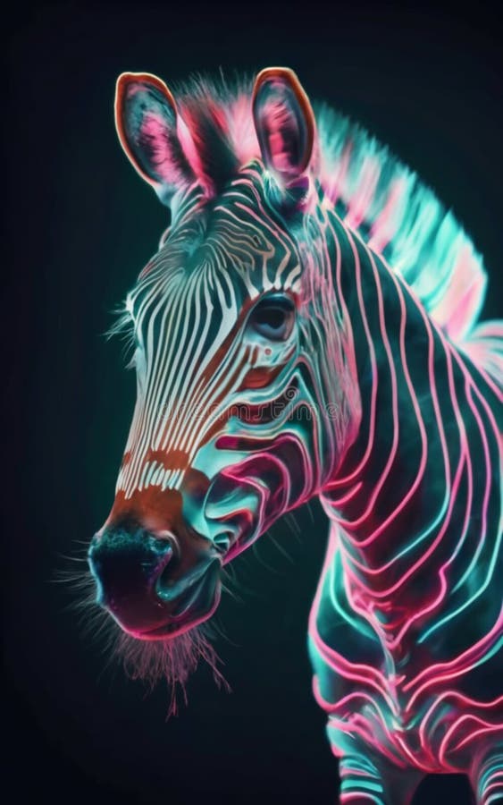 Neon Night Stripes: Hyper-Realistic Fluorescent Zebra Stock ...