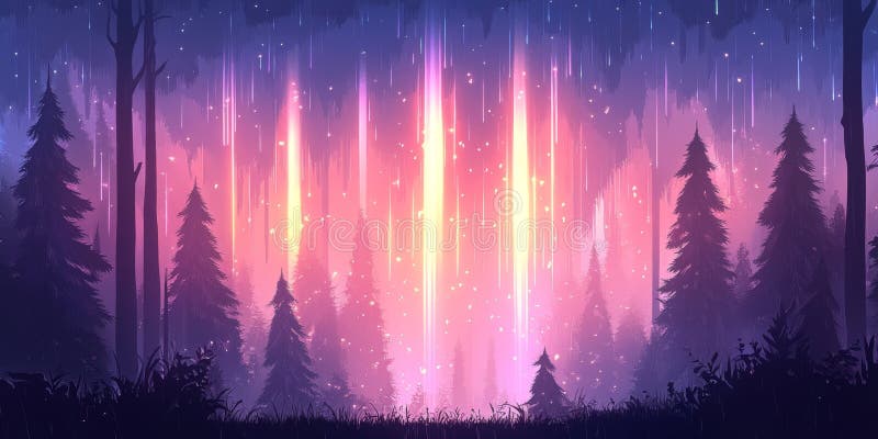 Neon Nightfall, Abstract Light Streaks in Mystical Forest, Glowing Digital Art Illustration ...