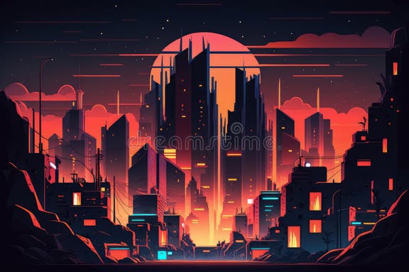 Neon Nightscape of a Futuristic City with Strong Color Palette Stock ... Neon Nightscape of a Futuristic City with Strong Color Palette Stock ...