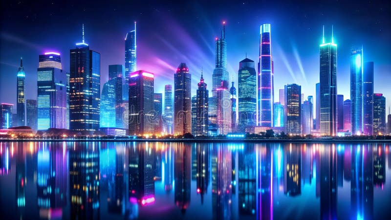 Neon Nightscape: a Symphony of Glowing Structures AI Generated Stock ...
