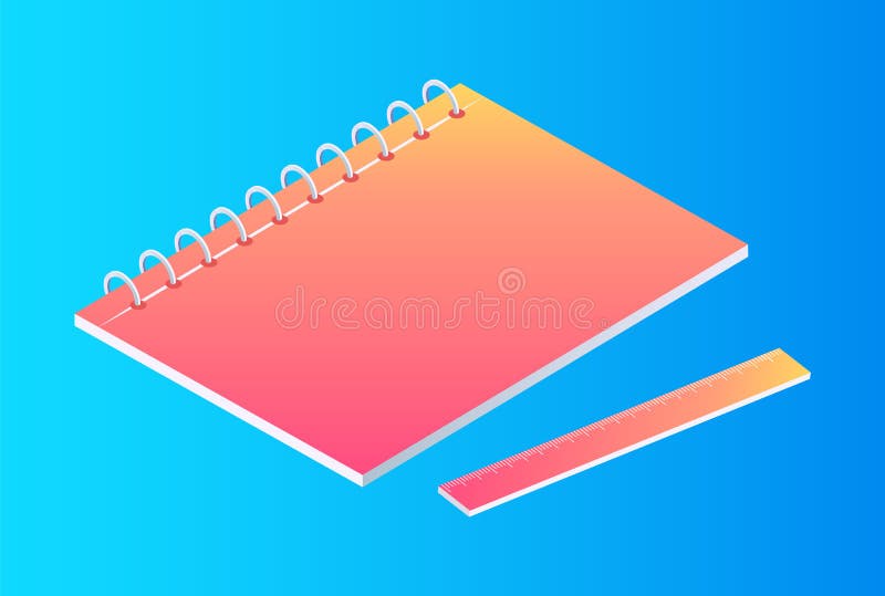 Neon Notebook with Ruler Isolated Cartoon Banner Stock Vector ...
