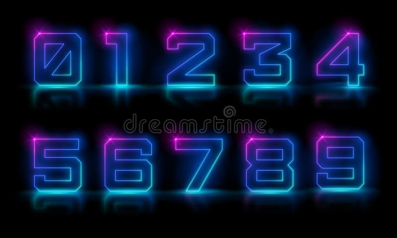 Set of Numbers, 3d Render, Number One Glowing in the Dark, Pink Blue ...