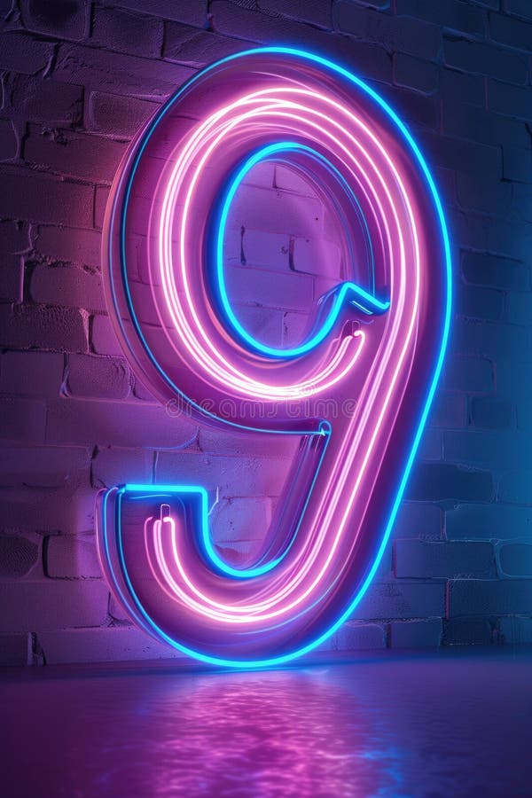 Neon Number 9 on Brick Wall Stock Photo - Image of building, structure ...
