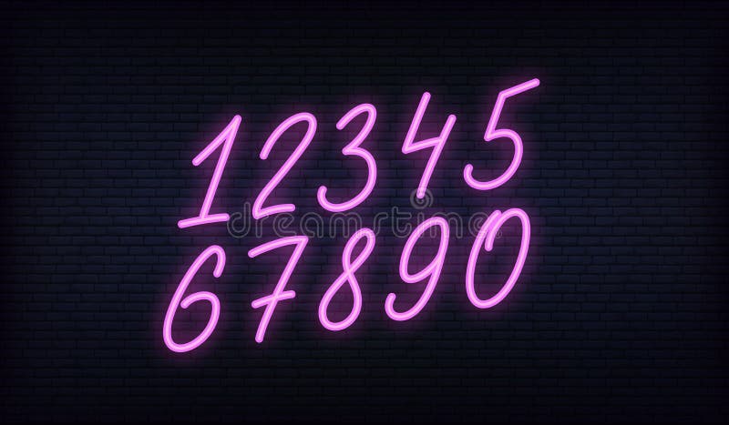 Neon Number Characters Set. Glowing Neon Hand Lettering Numbers in a ...