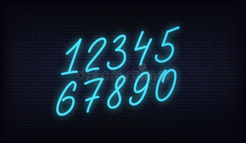Neon Numbers Typeface. Glowing Neon Colored 3d Modern Numbers ...
