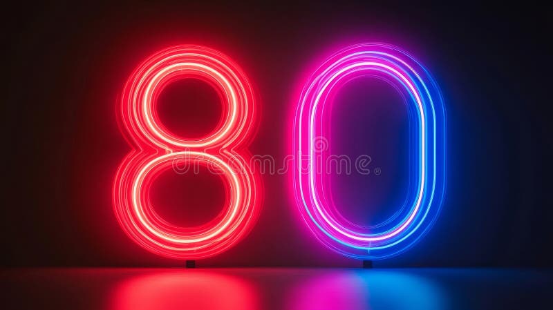 Neon Number Eighty, 80, Vibrant Number Eighty Lit Up in Neon Red and ...