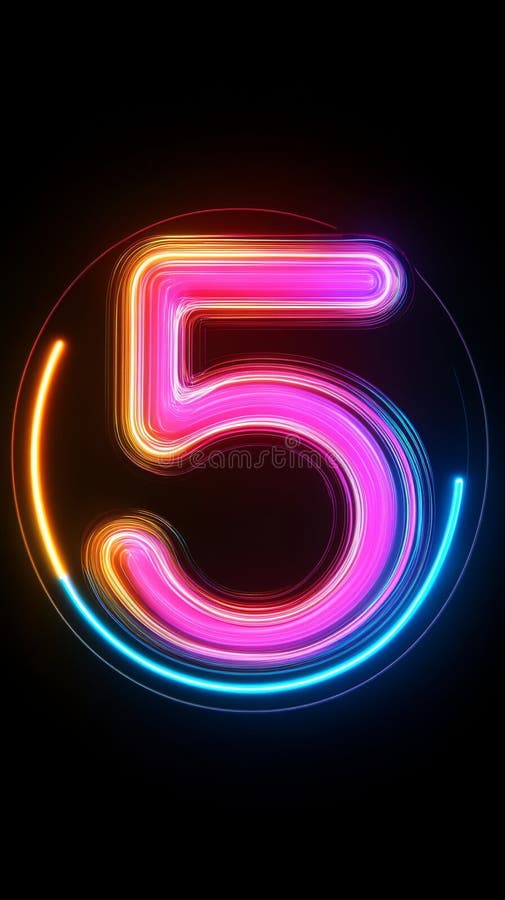 Neon Number Five Against Black Background Stock Photo - Image of ...