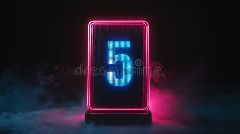 Neon Number Five Digital Display Glowing Sign Dark 3d Led Blue Pink ...