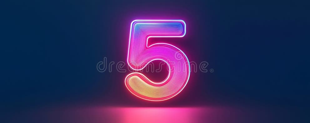 Neon Number Five Glowing with Colorful Lights Stock Photo - Image of ...