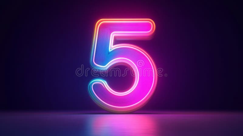 Neon Number Five Glowing in Dark Background Stock Image - Image of ...