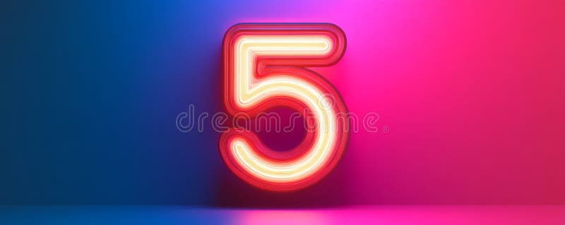 Neon Number Five with Gradient Background Stock Photo - Image of ...