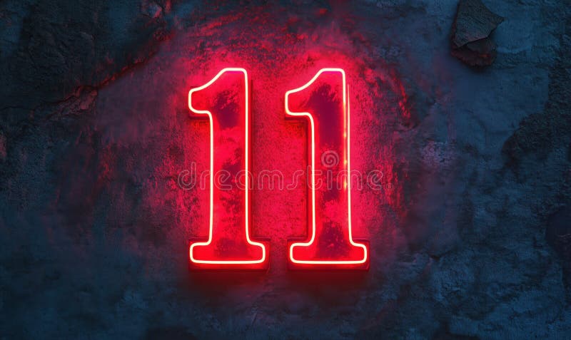 Neon Number 11 Glowing Against Textured Blue Wall Background Stock ...
