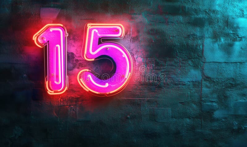 Neon Number 15 Glowing Brightly Against Textured Wall Background Stock ...