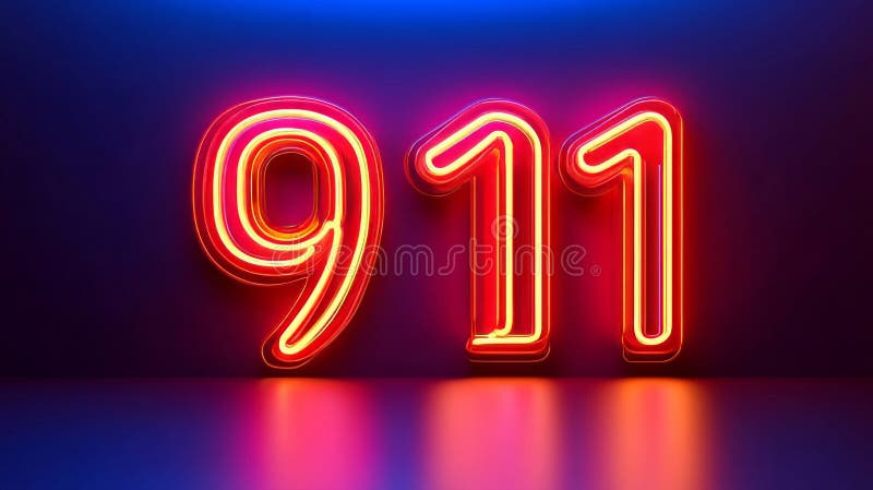 Neon Number 911 Glowing on a Dark Background, Three Dimensional ...