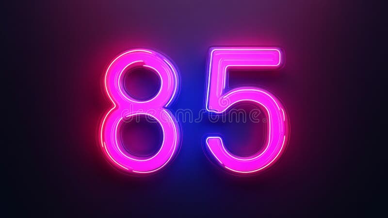 Neon Number 85, Glowing Purple and Blue Numeral Eighty Five on Dark ...