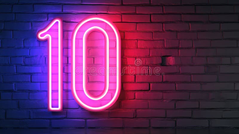 Neon Number 10, Glowing Number Ten on a Brick Wall Background., Purple ...