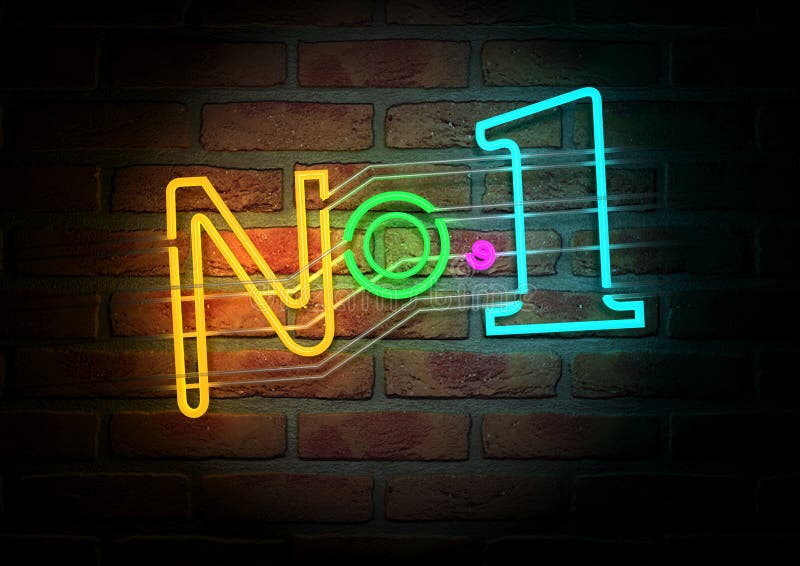 Neon Number One Sign On A Face Brick Wall Stock Illustration ...