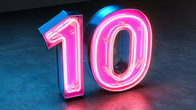 Neon Number 10, Pink and Blue Neon Light Glowing on Concrete Wall ...