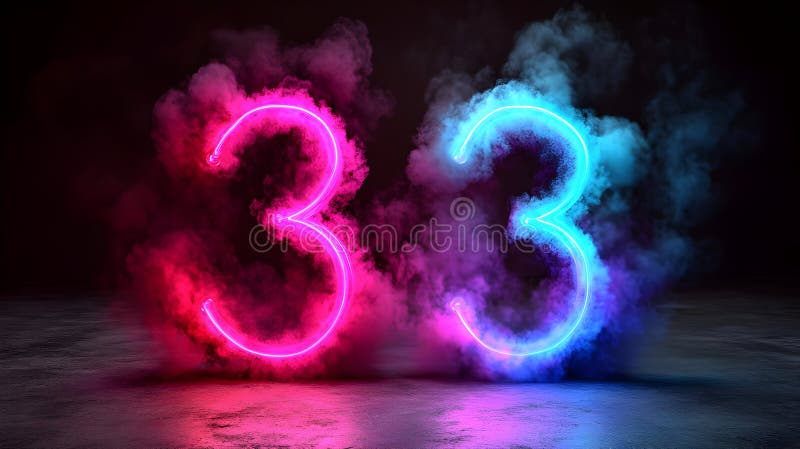 Neon Number 33 in Pink and Blue Smoke - 3D Illustration Stock ...