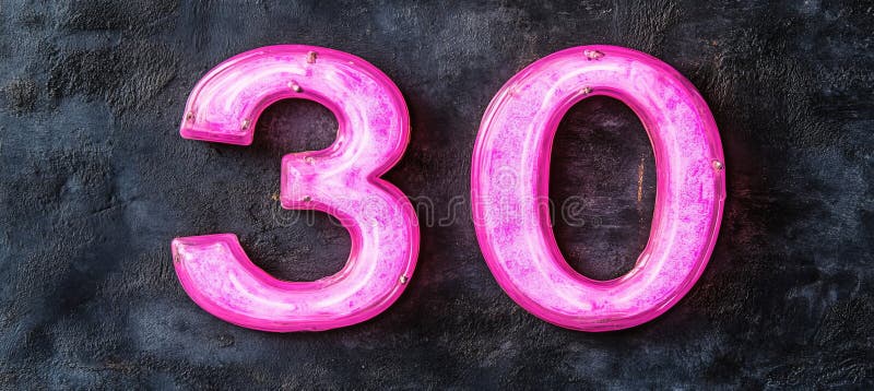 Neon Number 30, Pink Neon Light on a Black Wall Background, Number ...