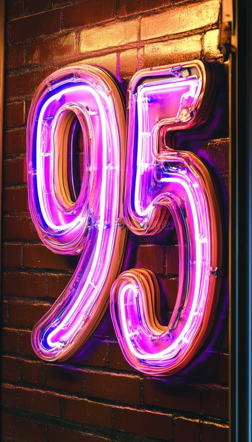 Neon Number 95, Purple and Orange Neon Sign, Illuminated Number on ...