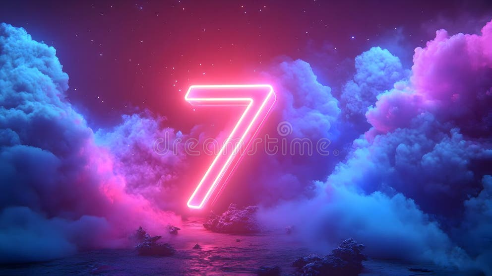 Neon Number Seven 3D Illustration Stock Illustration - Illustration of ...
