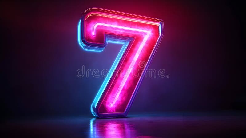 Neon Number Seven 3D Illustration Stock Illustration - Illustration of ...