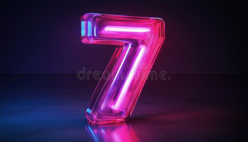 Neon Number Seven Glowing Fully Inside Glass Symbol 7 Shape Stock Image ...