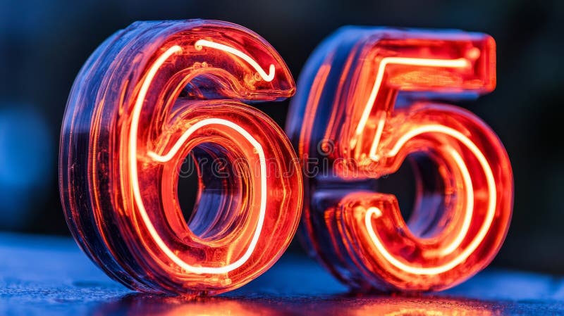 Neon Number Sixty Five, 65, Red Neon Light Number Sixty Five on Dark Background, Number 65 Stock ...