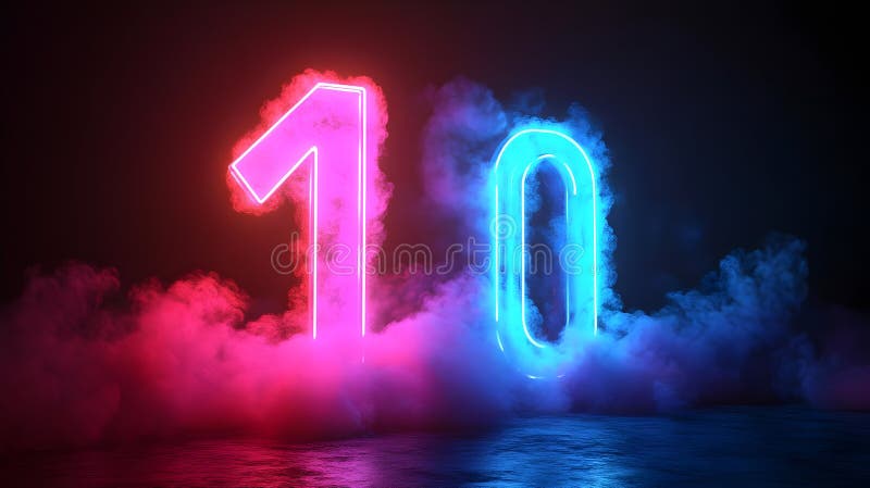 Neon Number 10 in Smoke 3D Illustration Stock Illustration ...