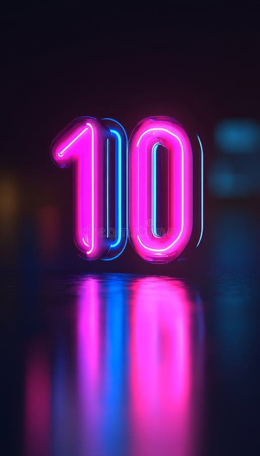 Neon Number 10, Ten, Glowing Pink and Blue Neon Light on Dark ...