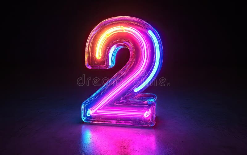Neon Number Two: Glowing Glass Digit in Vibrant Colors Stock ...