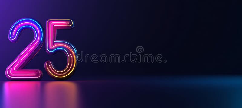 Neon Number 25, Vibrant Glowing Number Twenty-Five on Dark Background ...