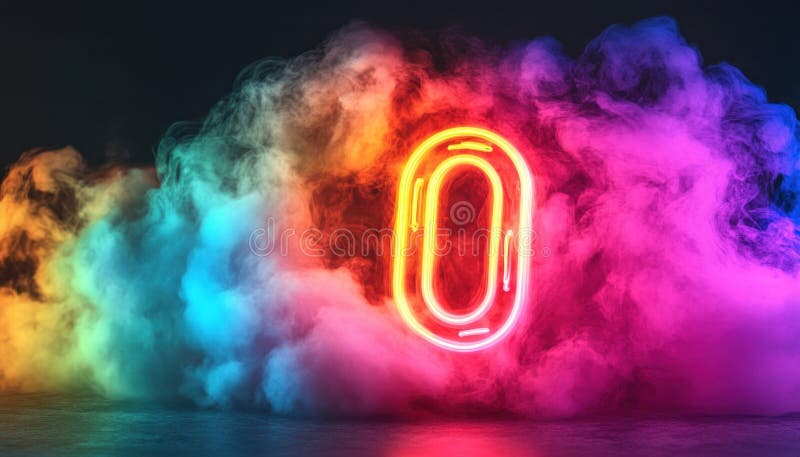 Neon Number Zero Glowing Inside Colorful Smoke Cloud Stock Photo ...