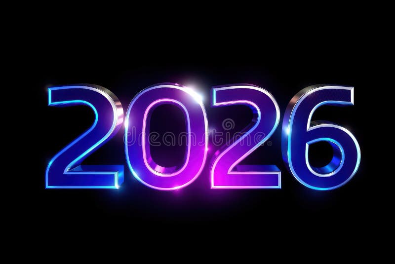 2026 Neon Numbers on Black Background with Blue and Purple Gradient ...