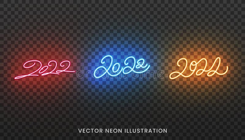 2022 Neon Numbers Set. Bright Lettering for New Year 2022 Stock Vector ...