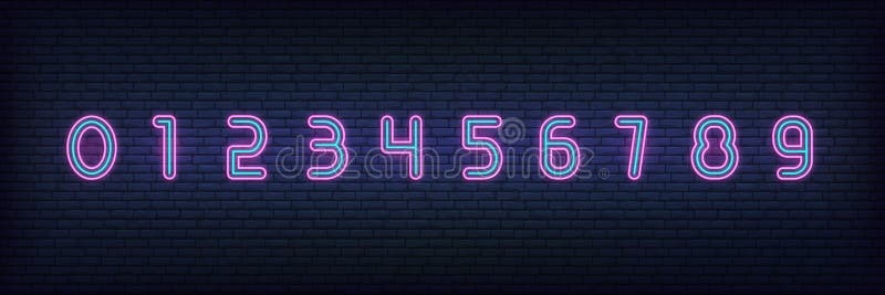 Neon Numbers Typeface. Glowing Neon Colored 3d Modern Numbers ...