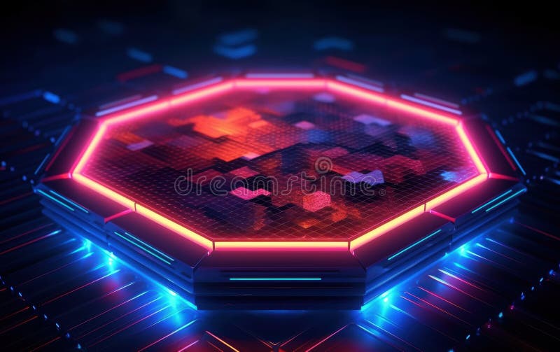 Neon Octagon Platform in Futuristic Setting. Created by Generative ...