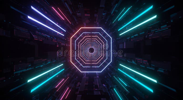 Neon Octagon Tunnel: a Futuristic AI-Generated 3D Render Stock ...