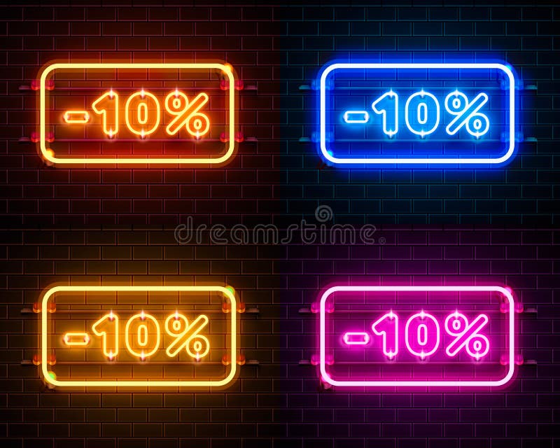 Neon 10 Off Text Banner Color Set. Night Sign Stock Vector ...