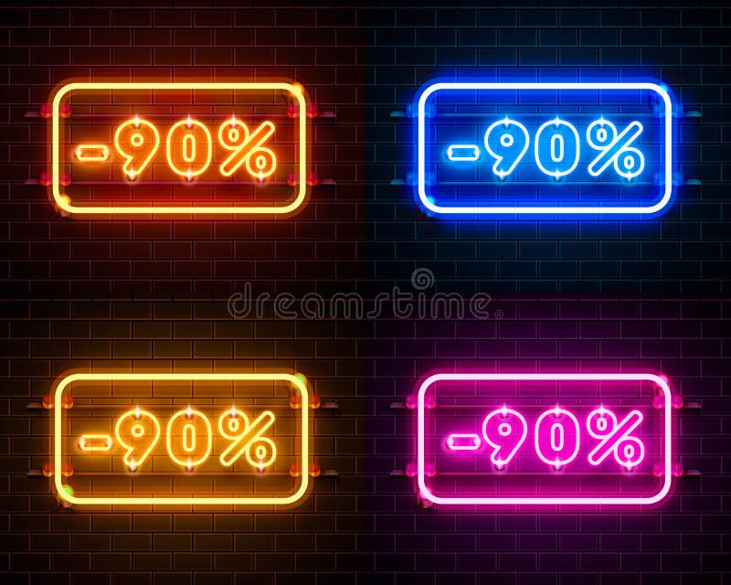 Neon 90 Off Text Banner Color Set. Night Sign Stock Vector ...